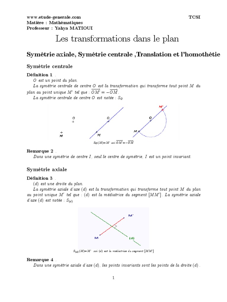 Chapitre 12 Transformation Dans Le Plan TCSI WWW - Etude | PDF