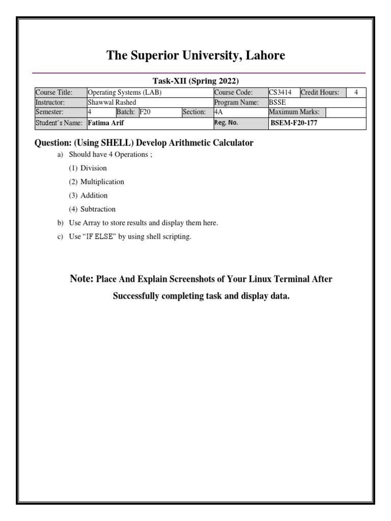 BSEM-F20-177 OS LAB Task 4 | PDF
