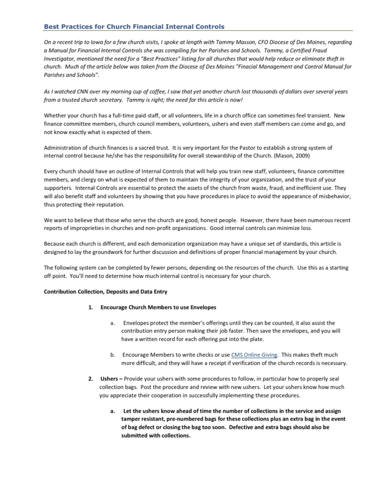 Best Practices For Church Financial Internal Controls | PDF ...