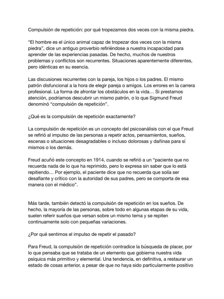 Compulsión de Repetición en Freud | PDF