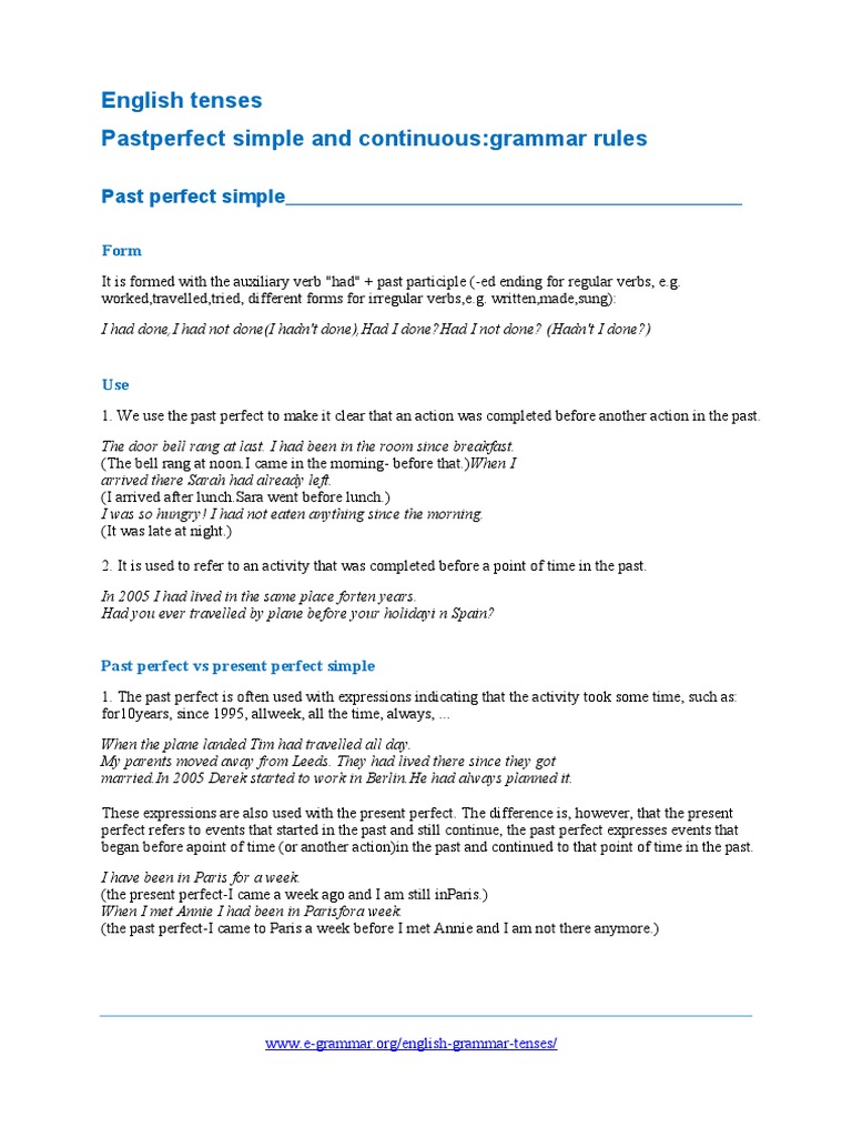 Past Perfect Tense541 | PDF | Grammatical Tense | Linguistics