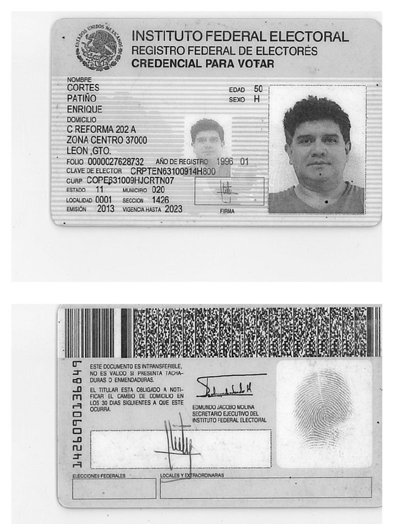 Copia Decredencial de Elector Editable Enfrente Vieja | PDF