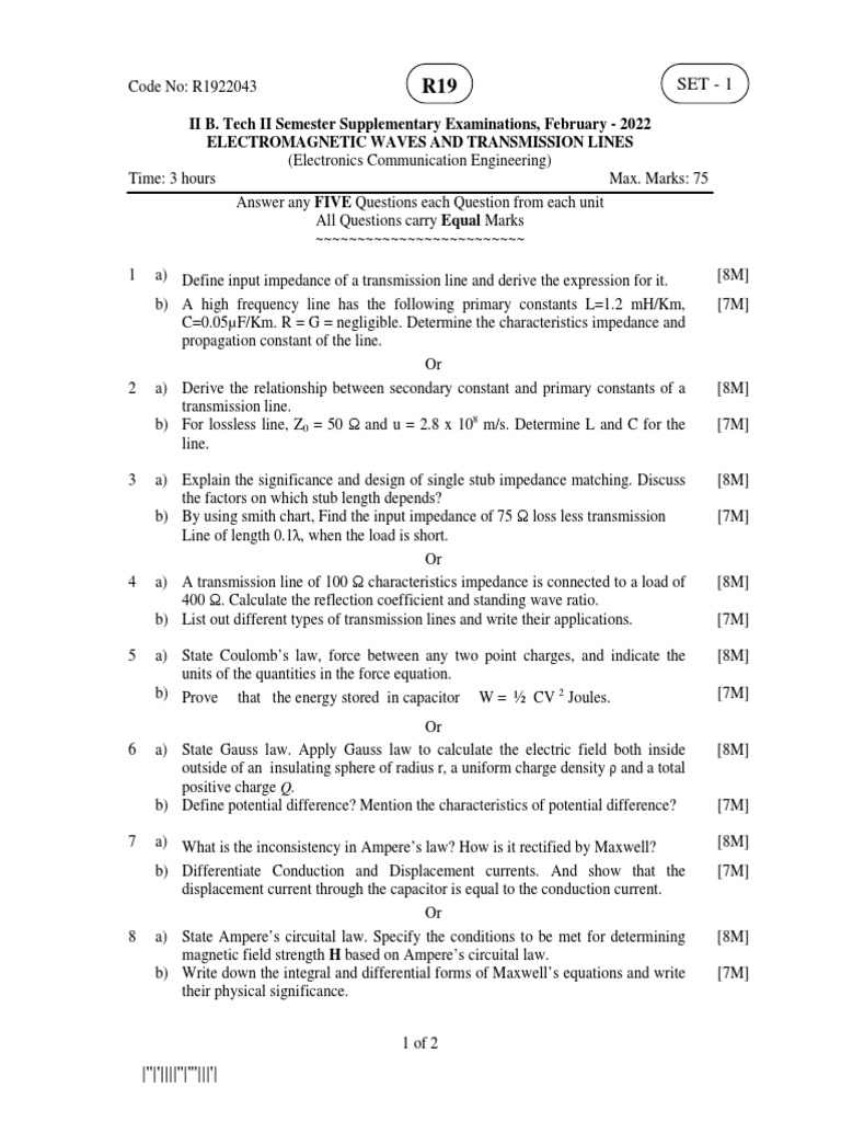 Electromagnetic Waves Exam Guide | PDF | Transmission Line ...
