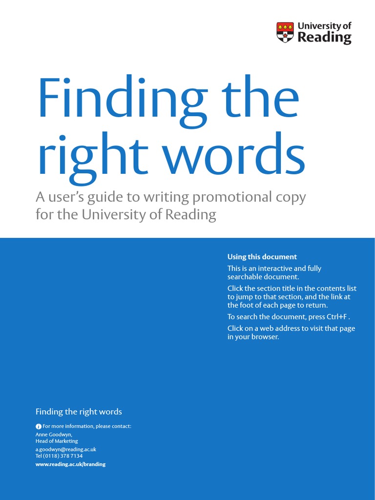 Uni of Reading Promotional Copy Guideline | PDF | World Wide Web ...