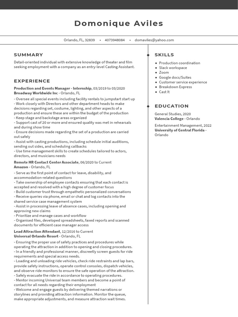 Entry-Level Casting Assistant Resume | PDF | Business