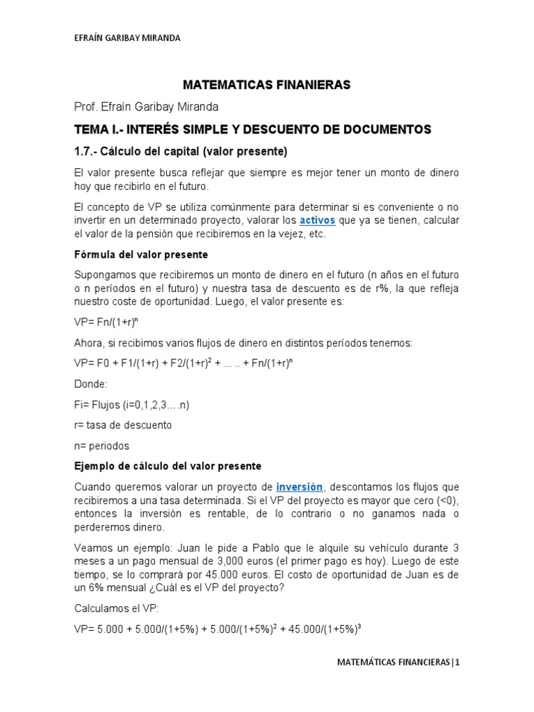 Tema 1.4 - MATFIN | PDF | Precios | Tasas de interés