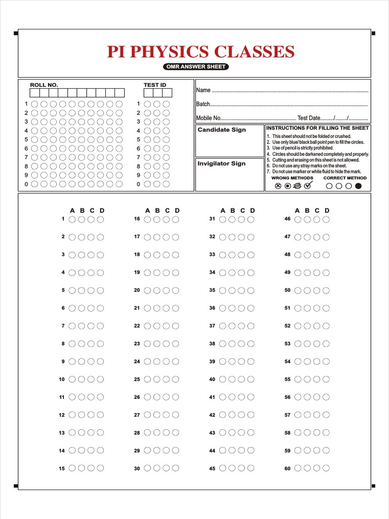 60 Questions OMR Sheet | PDF