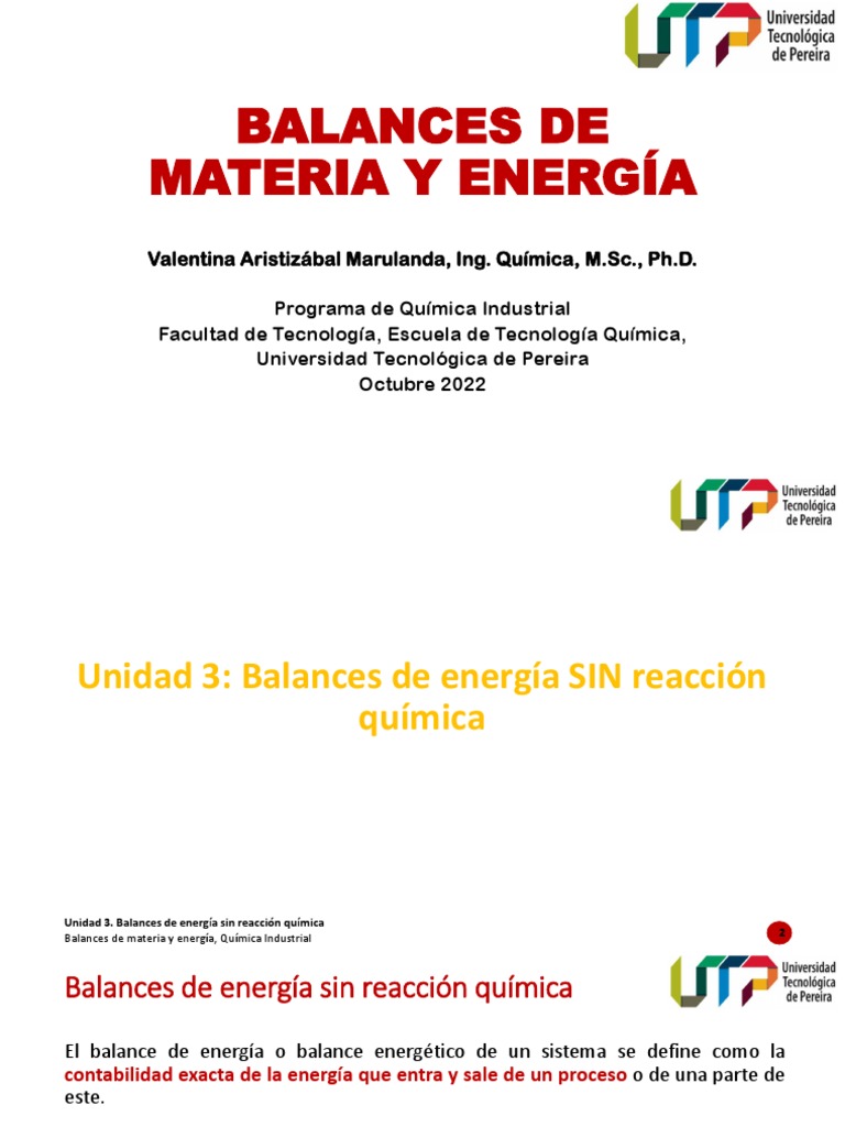 Unidad 3. Balances de Energía SIN Reacción Química | PDF | Calor | Vapor de agua