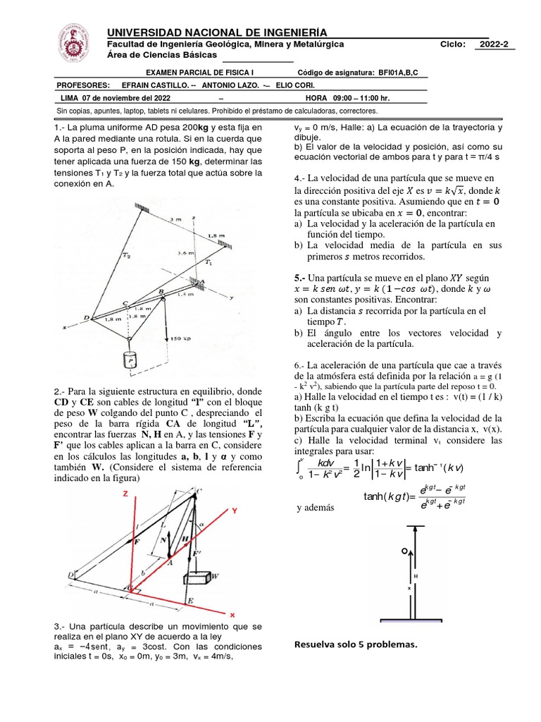 Examen Parcial BFI01-22-2 | PDF | Velocidad | Vector Euclidiano