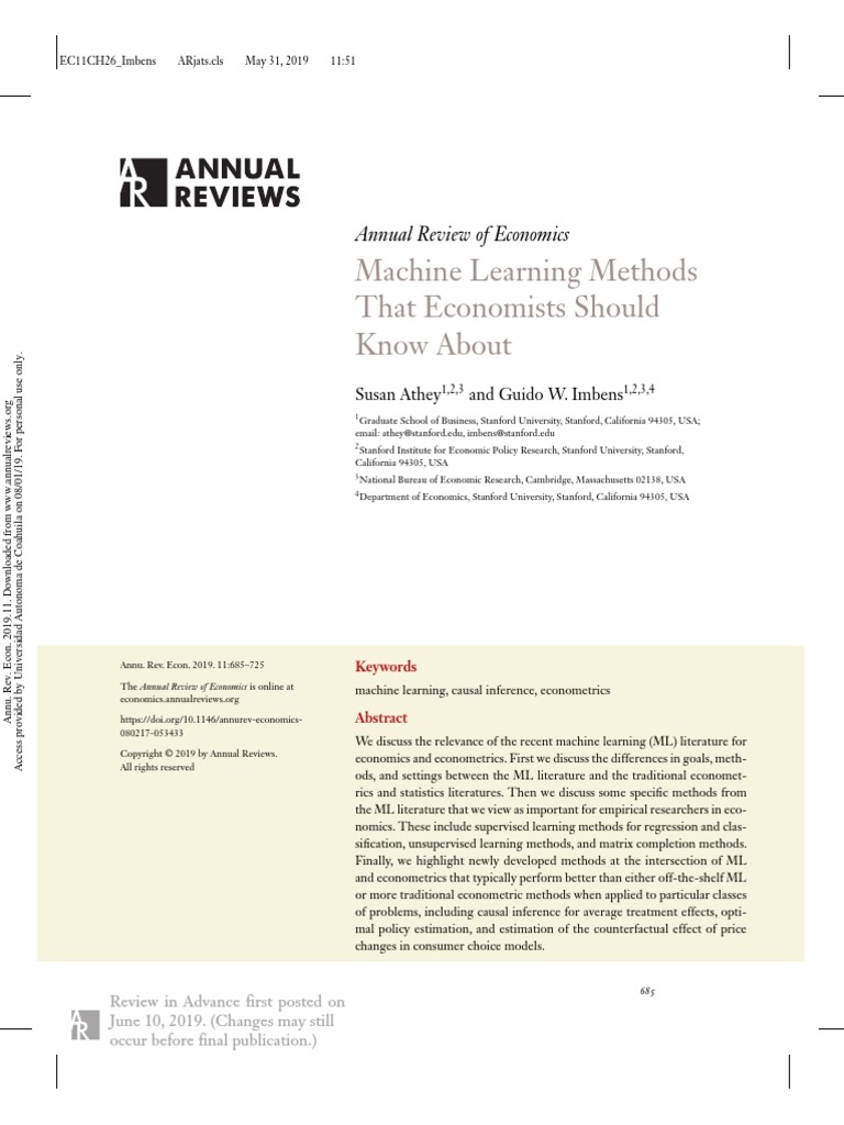 Athey, Imbens (2019) - Machine Learning Methods Economists Should Know ...