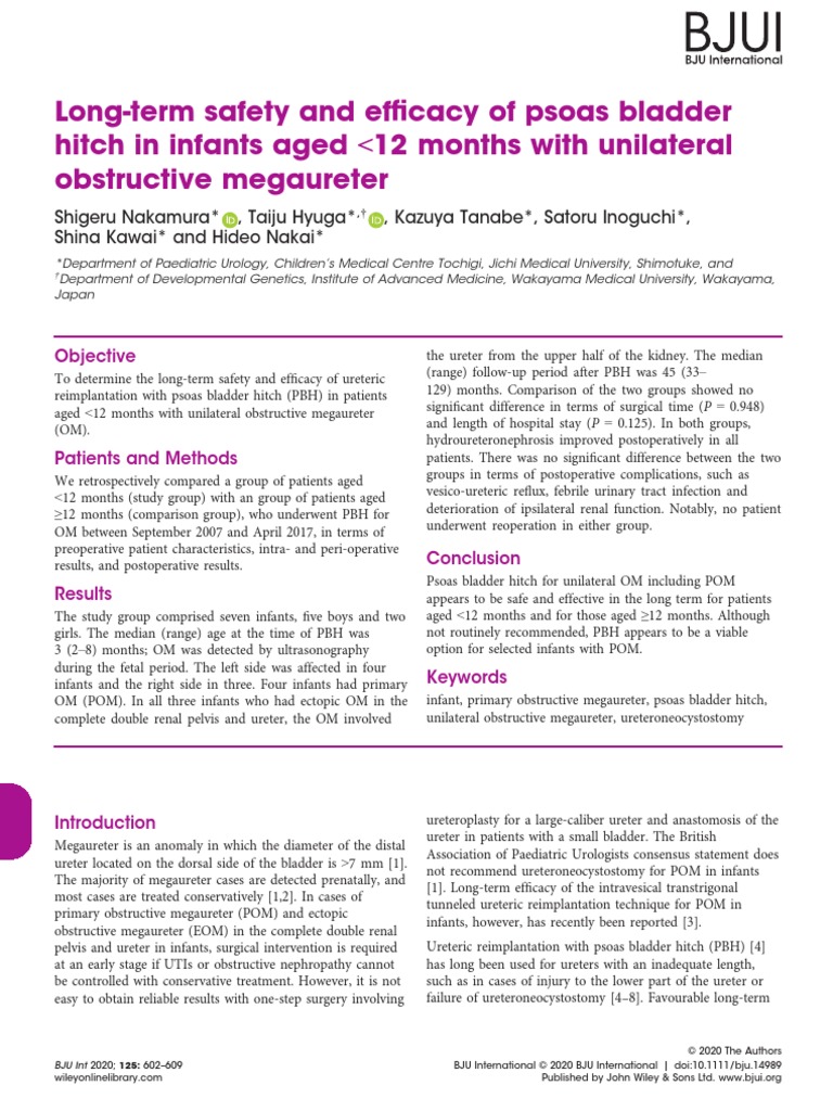 Long-Term Safety and Efficacy of Psoas Bladder Hitch in Infants Aged ...