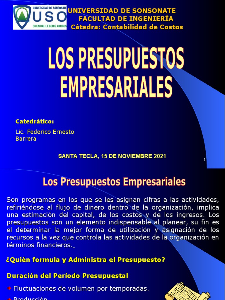 Presupuestos Empresariales Presentacion Powerpoint1 | PDF | Presupuesto | Inventario