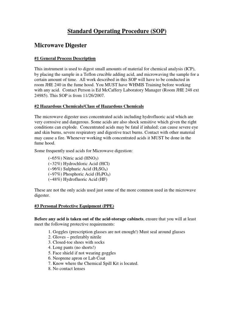 Microwave Sop | PDF | Nitric Acid | Laboratories