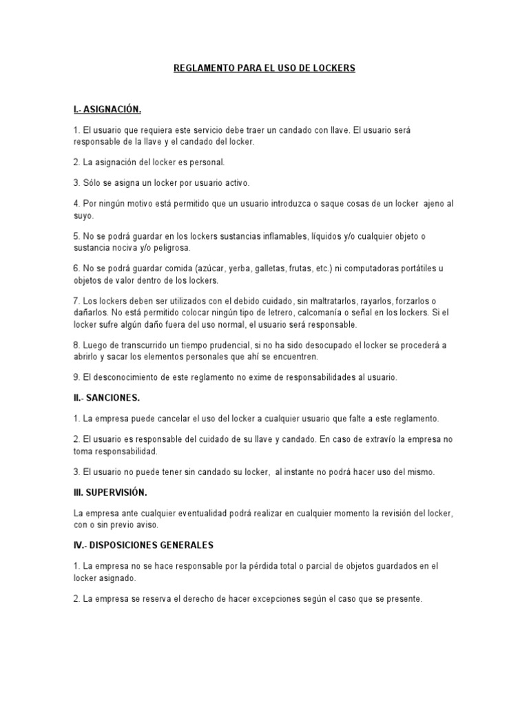 Reglamento para El Uso de Lockers | PDF