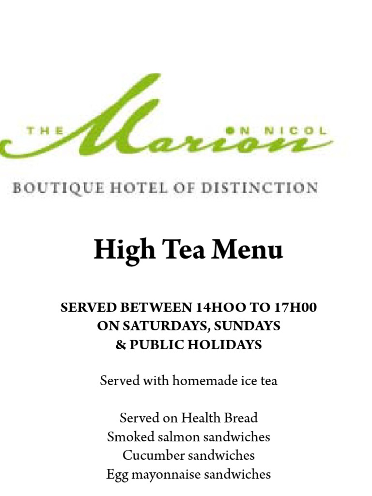 High Tea Menu PDF