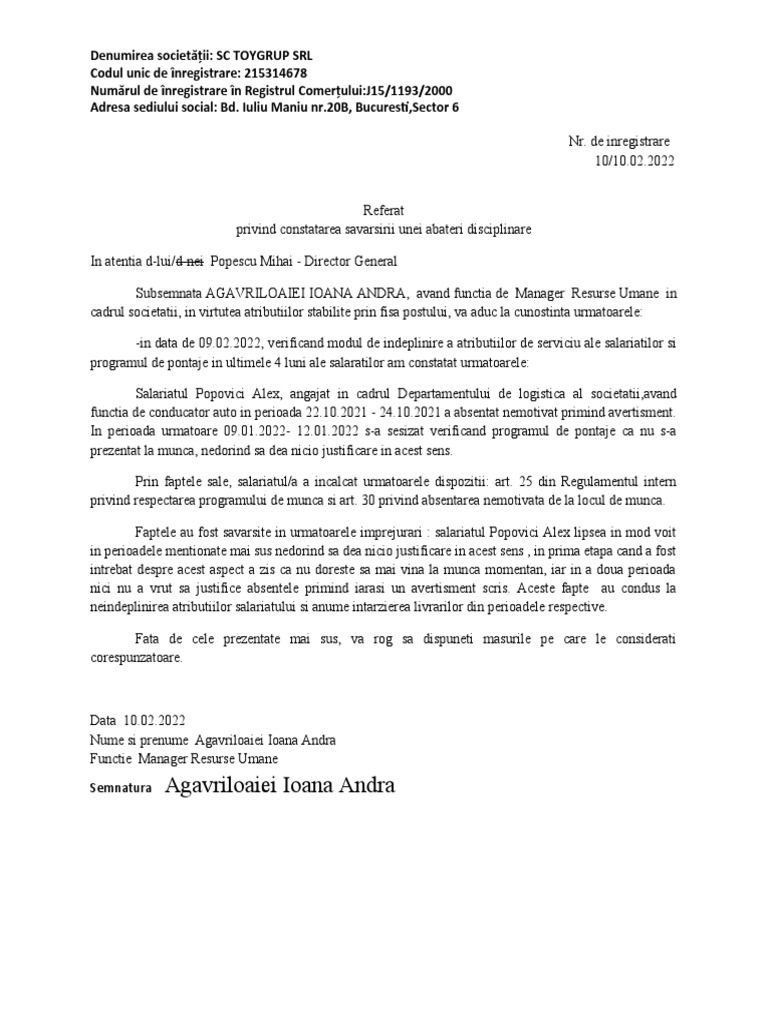 Referat Cercetare Disciplinara | PDF