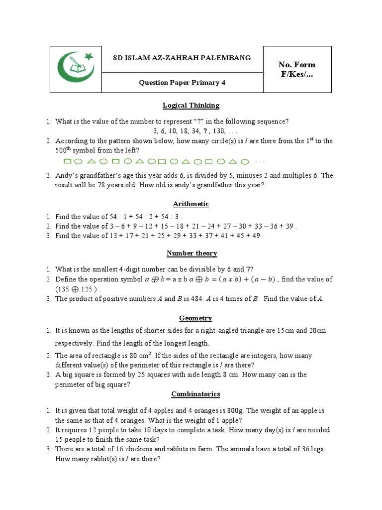 Soal Seleksi TIMO Primary 4 | PDF