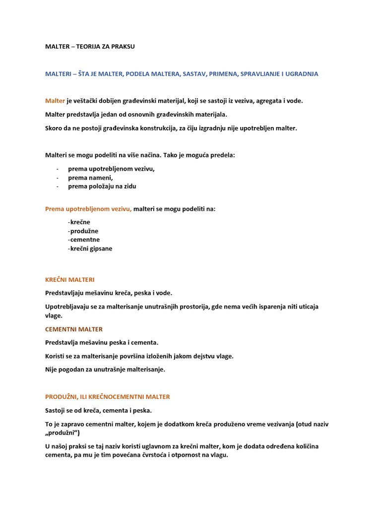 Malterisanje I Malter Uvod | PDF