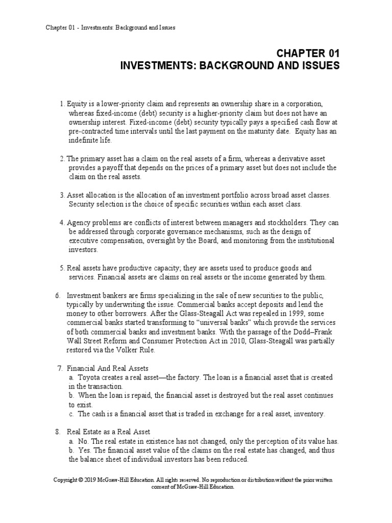 Bodie Essentials of Investments 11e Ch01 SM | PDF