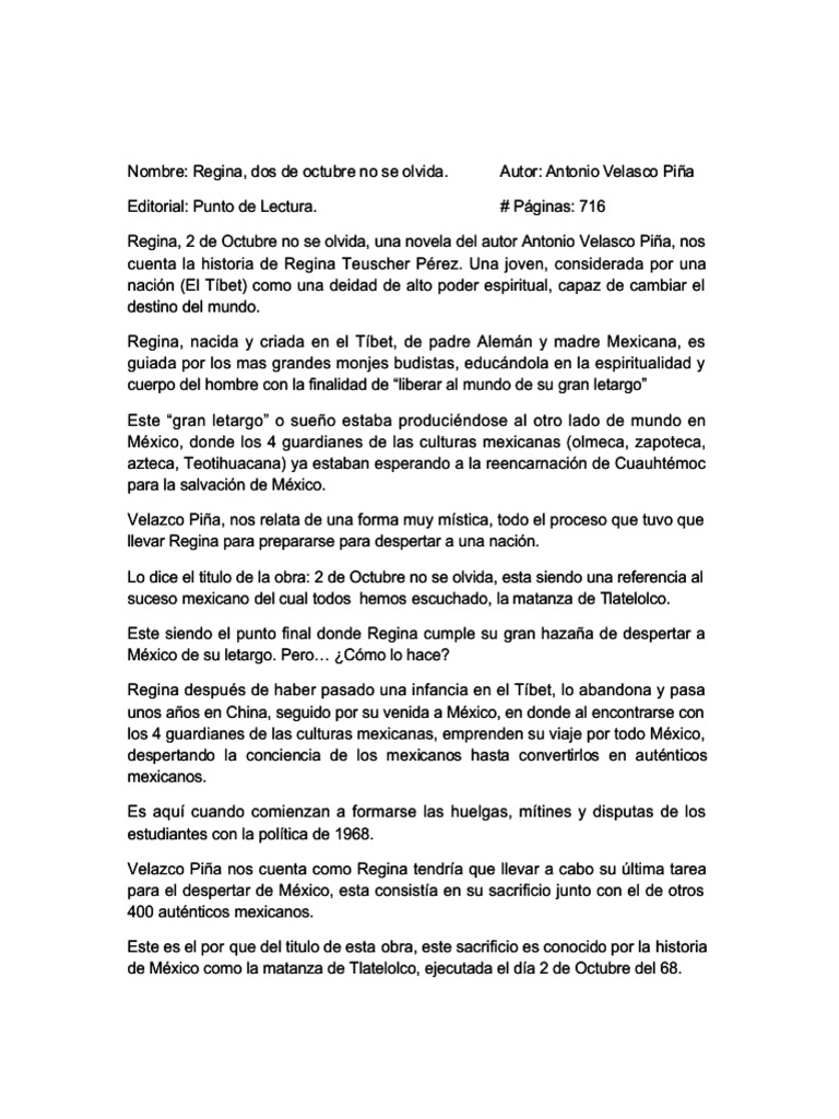 Regina 2 de Octubre No Se Olvida | PDF