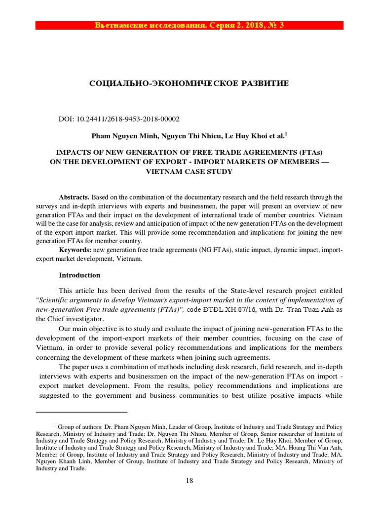 Impacts of New Generation of Free Trade Agreements (FTAs) on the ...