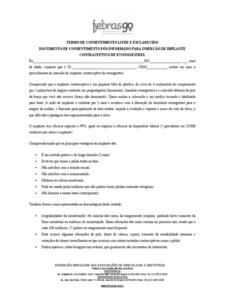 Insero de Implante Contraceptivo de Etonogestrel | PDF ...