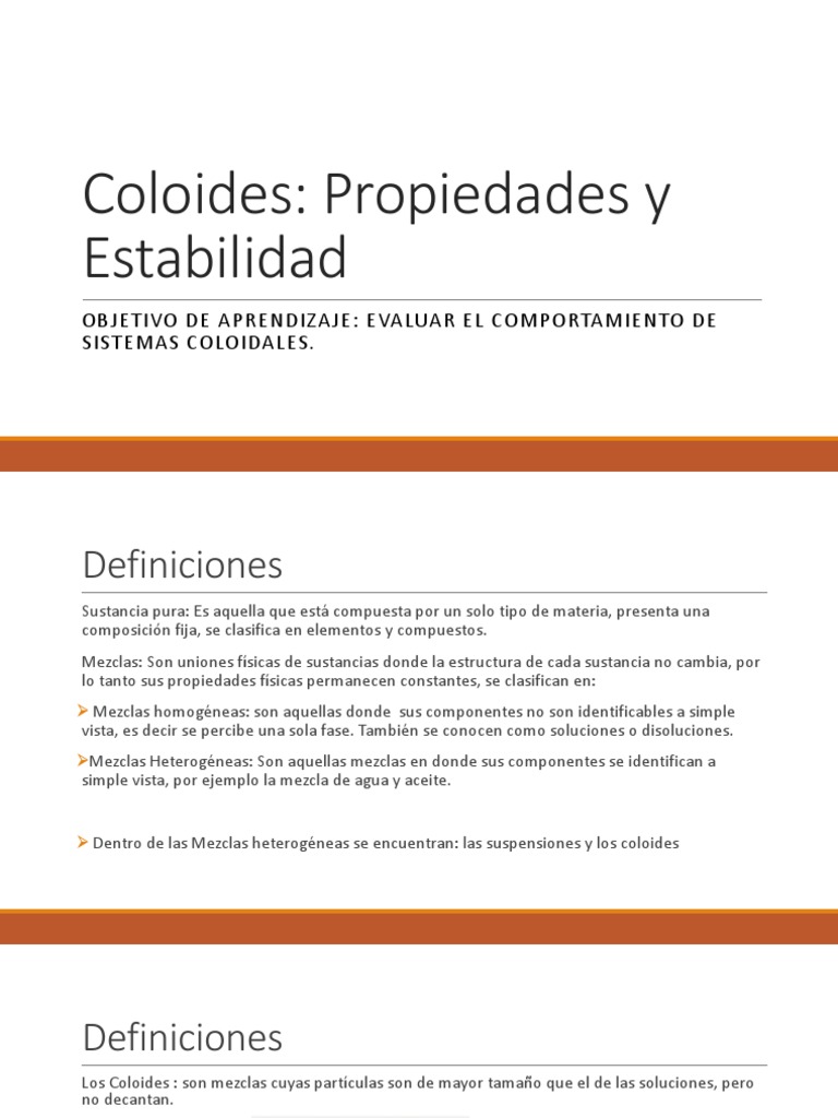 Coloides Propiedades y Estabilidad | PDF | Coloide | Mezcla