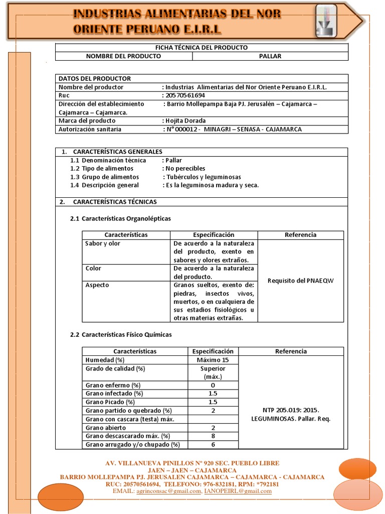 Ficha Tecnica de Pallar | PDF