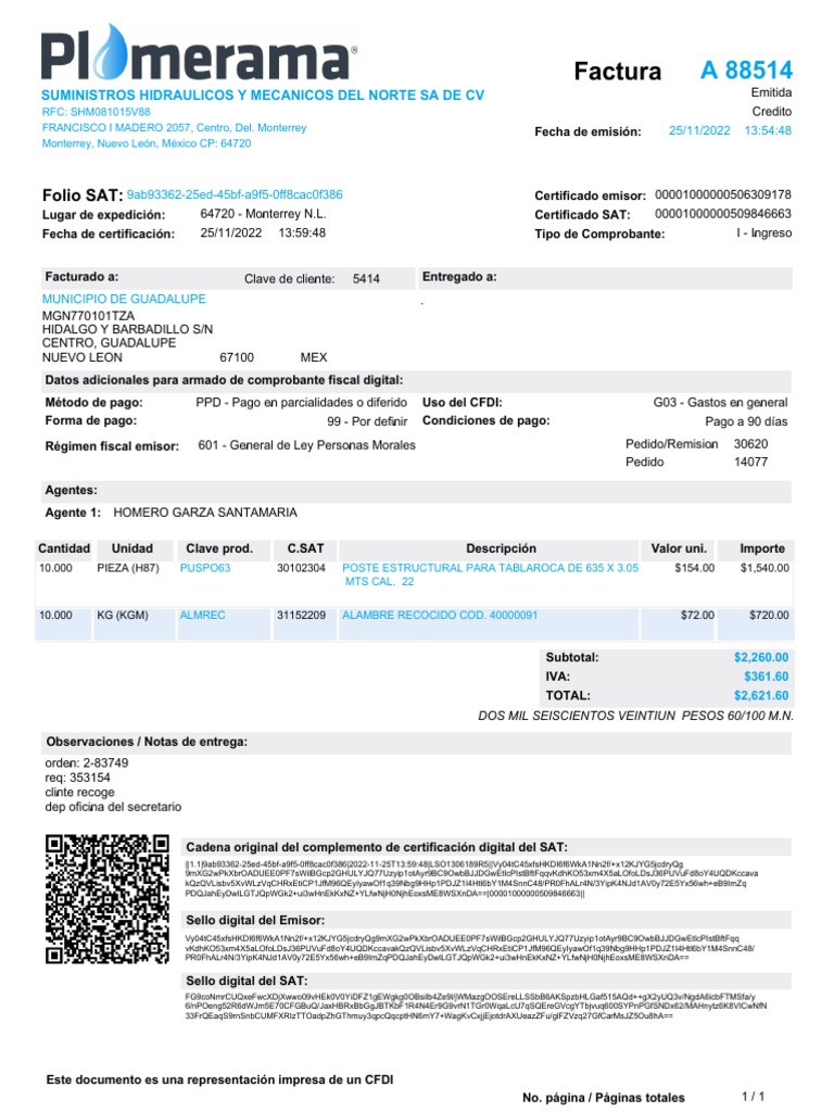 shm081015v88 Factura 20221125 A88514 | PDF