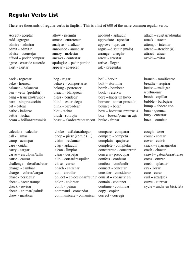 01 Regular Verbs List | PDF