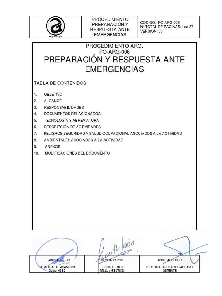 Po-Arg-006 Plan de Emergencia | PDF | Temblores | Incendios