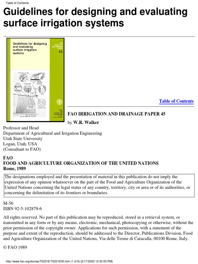 FAO 45 1989 Guideline For Design and Evaluation of Surface Irrigation ...