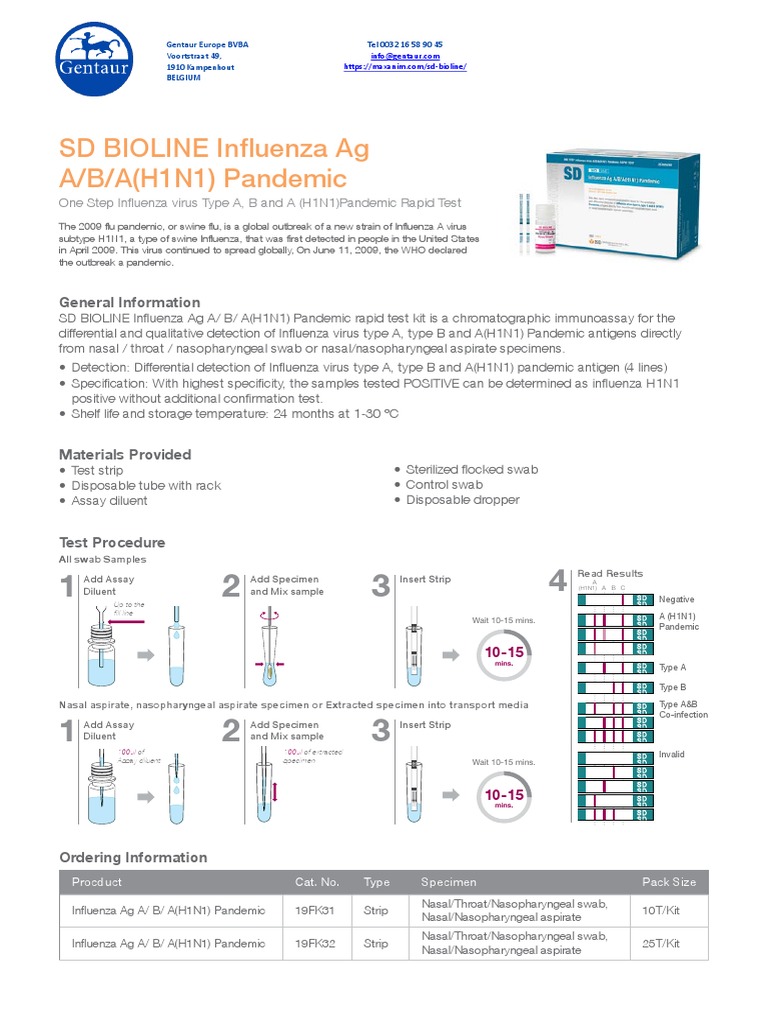 SD Bioline Influenza Ag A B A h1n1 Pandemic | PDF | Influenza A Virus Subtype H1 N1 | Influenza
