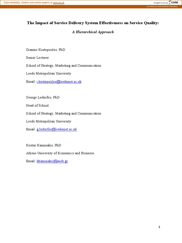 Service Delivery System and Quality Impact | PDF | Standard Deviation ...