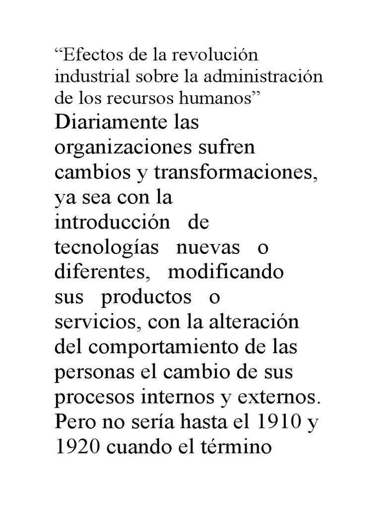 Foro 2 Efectos de La Revolución Industrial Sobre La Administración de Los Recursos Humanos | PDF ...