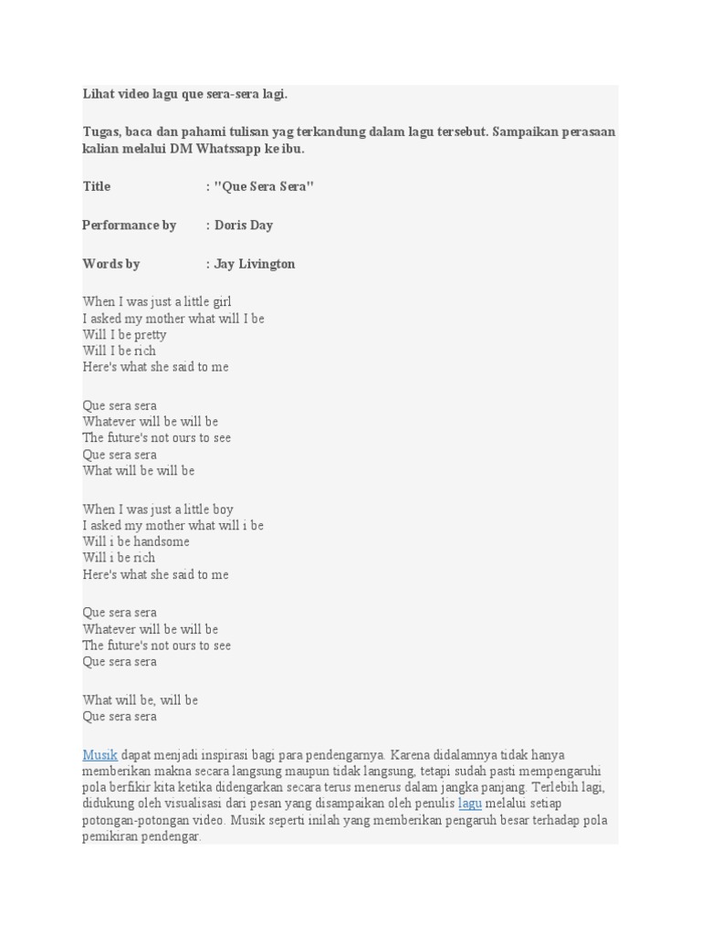 Que Sera Sera | PDF