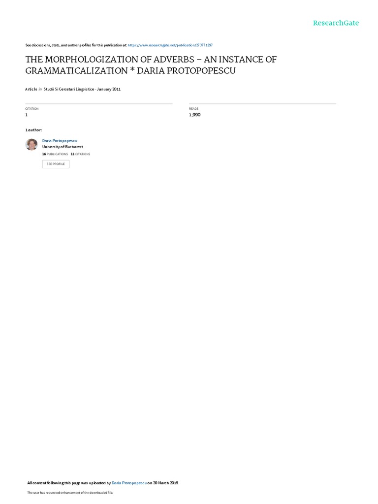 The Morphologization of Adverbs - An Instance of Grammaticalization Daria Protopopescu | PDF ...