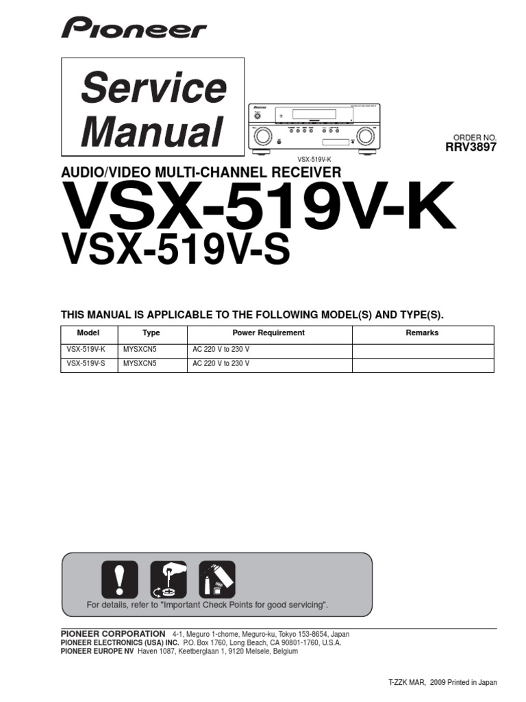 Hfe Pioneer vsx-519v-k-s Service rrv3897 en | PDF | Electrical Connector | Soldering