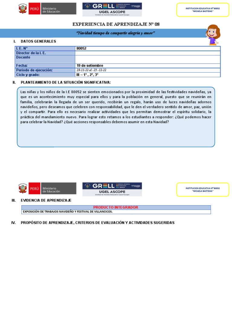 Experiencia de Aprendizaje N 08 (1) Red Razuri | PDF | Aprendizaje | Navidad