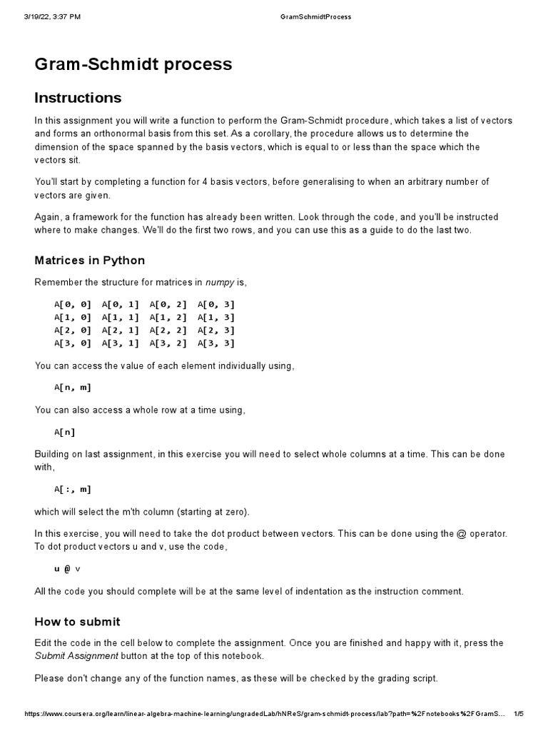 Gram-Schmidt Process - Coursera | PDF
