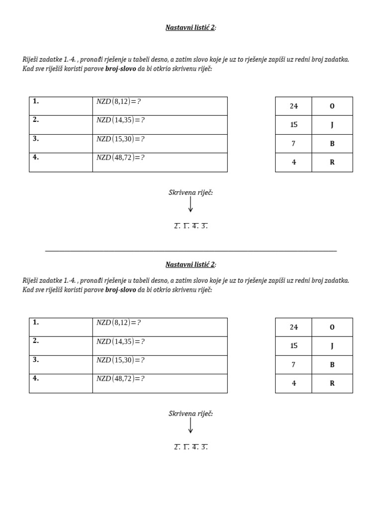 Nastavni Listić 2 | PDF
