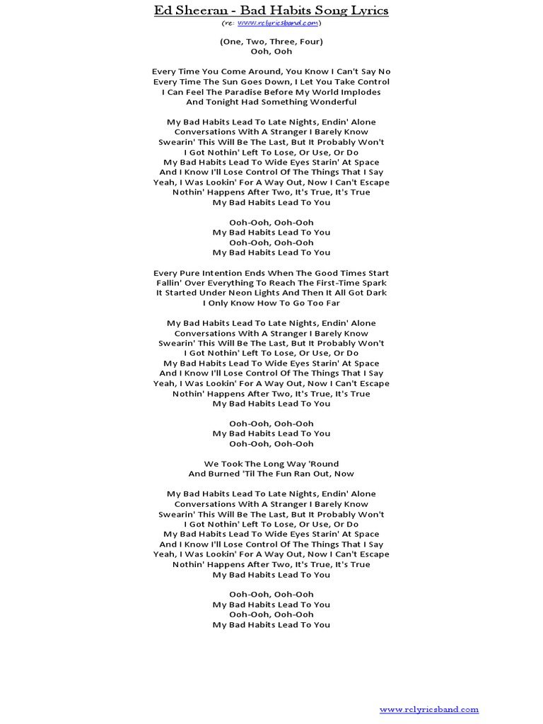Ed Sheeran - Bad Habits Song Lyrics PDF | PDF