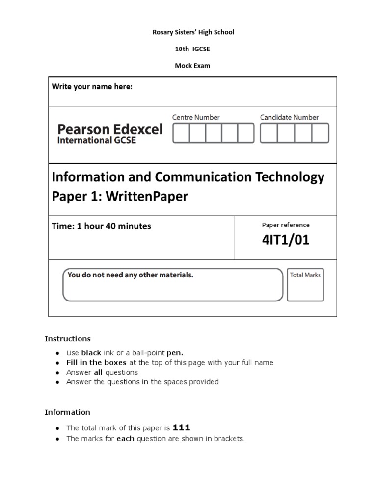 IGCSE ICT Mock Exam Paper 1 | PDF | Computers | Technology & Engineering