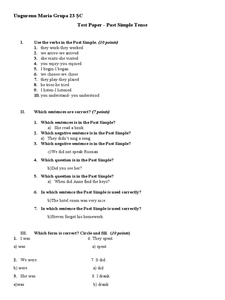 Past Simple Test-Paper | PDF | Linguistics | Language Families