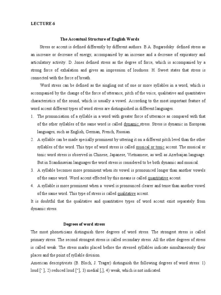 Phonetics Lecture 6 Pdf Stress Linguistics Vowel