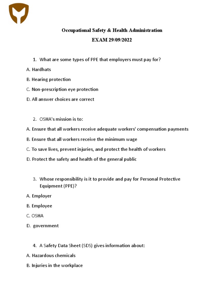 Occupational Safety Exam 11 | PDF | Occupational Safety And Health ...