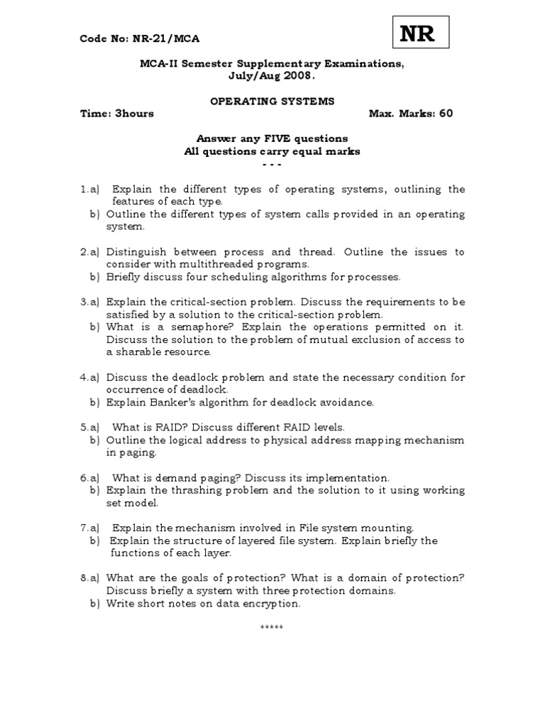 Operating Systems Exam Questions Guide | PDF | Computers