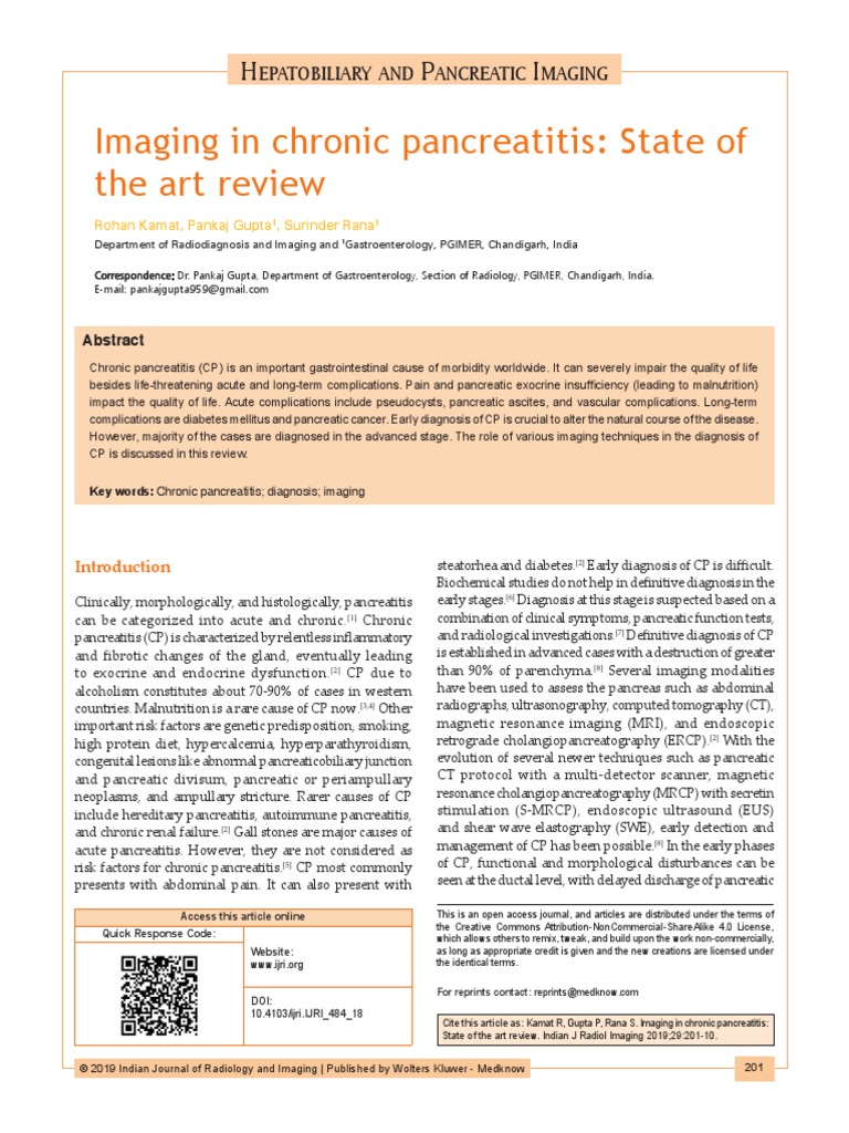 Imaging in Chronic Pancreatitis - State of The Art Review | PDF ...