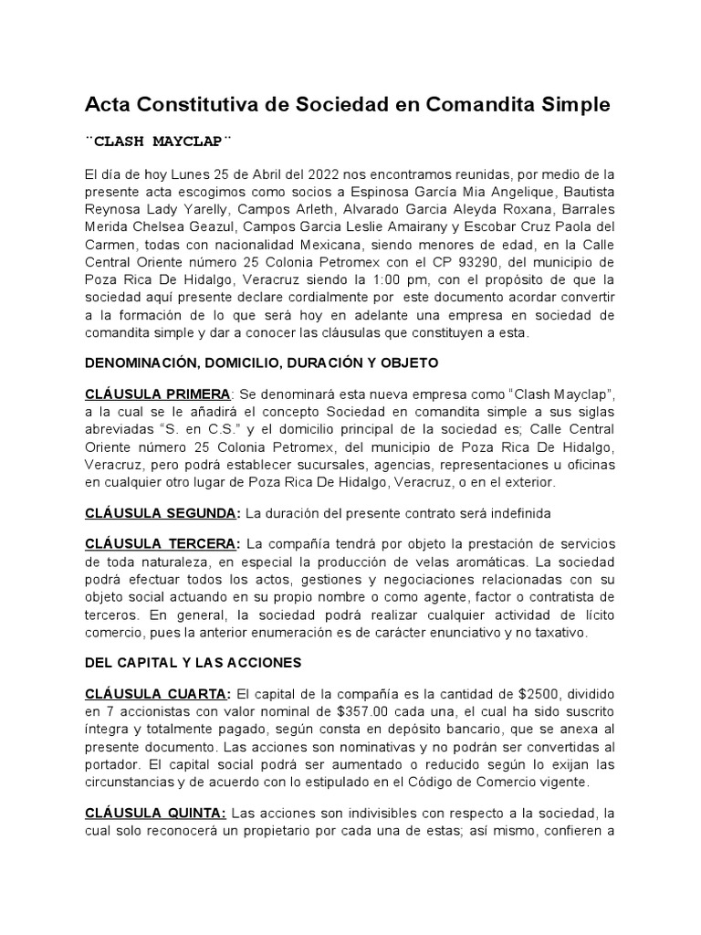 Acta Constitutiva | PDF | Compartir (Finanzas) | Junta Directiva