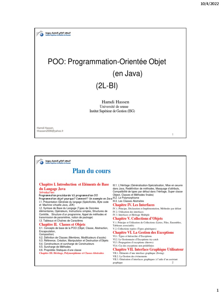 Introduction à la POO en Java | PDF | Classe (informatique) | Java (Langage de programmation)